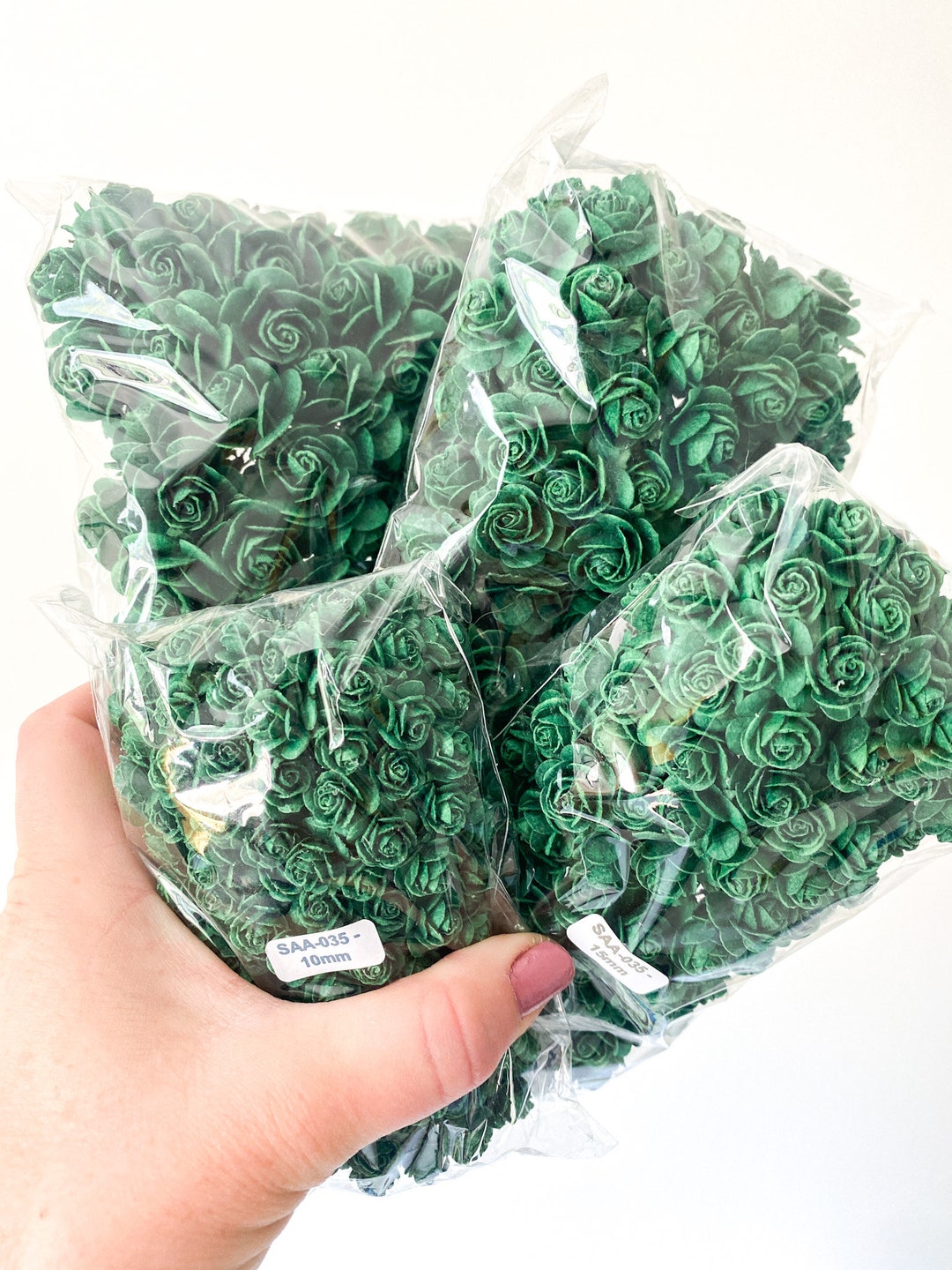100 Open Rose Mulberry Paper Flowers in Green - 10-25mm- CHO0SE SIZE ...