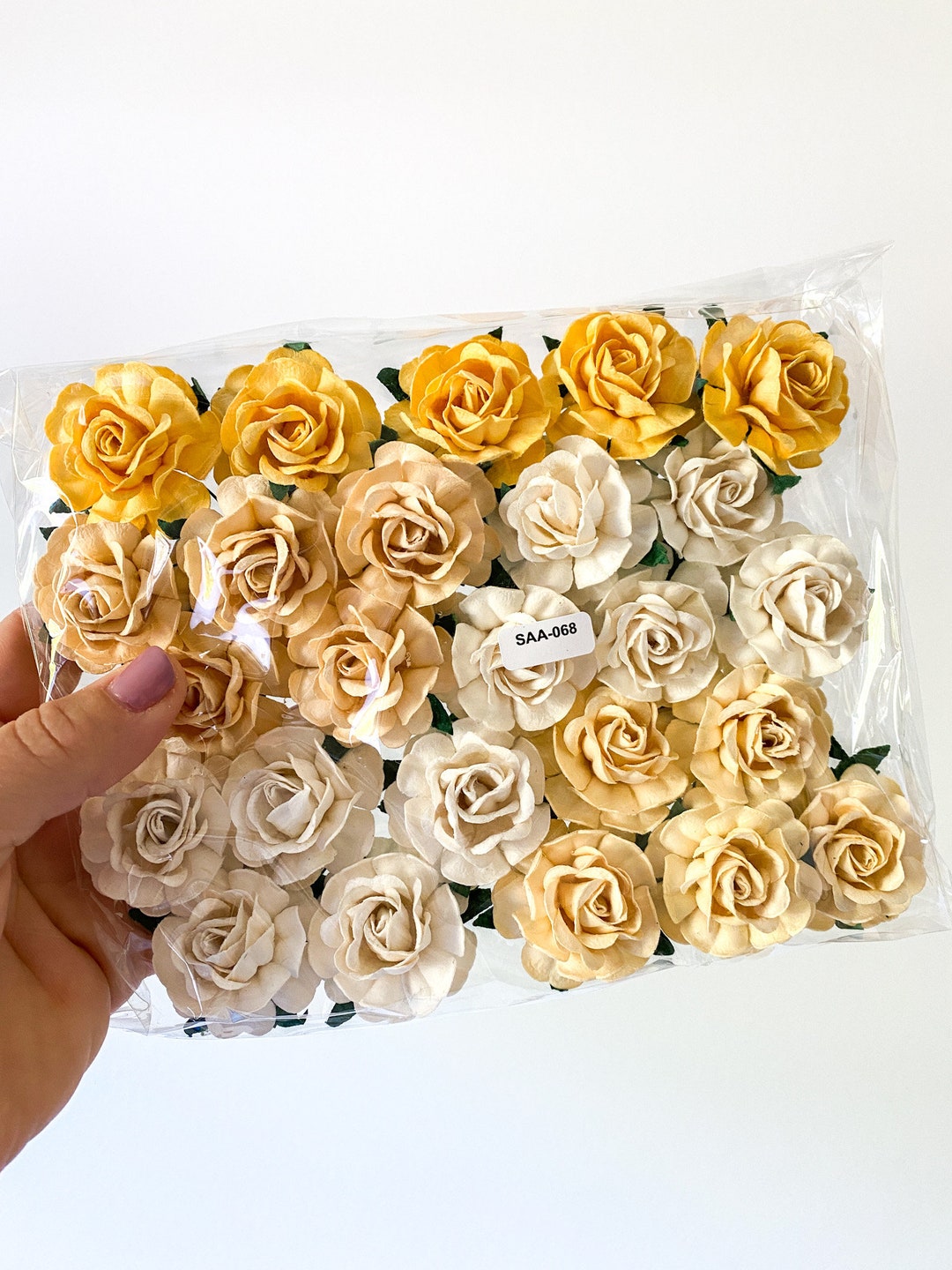 25 Tea Rose Mulberry Paper Flowers in Yellow and White Mix Tones - 40 ...
