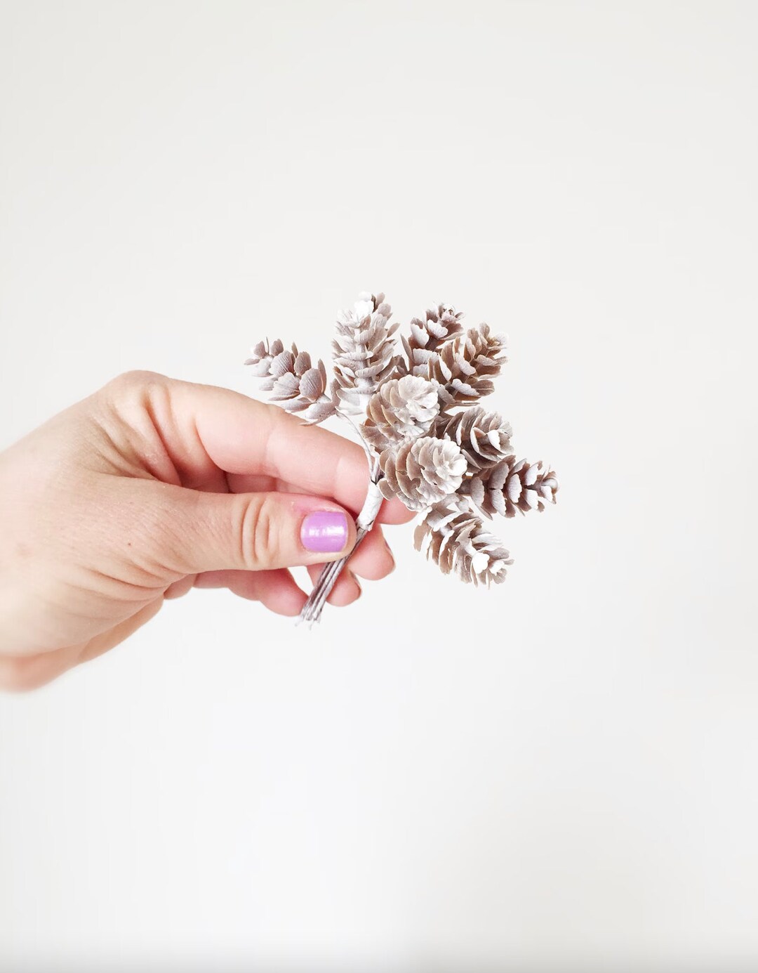 20 Small Wired Pinecones in Whitewashed Brown - Artificial Pinecones ...