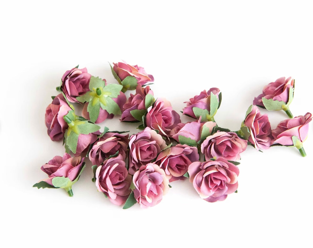 30 Mini Roses in Antique Pink and Purple SMALL Artificial Roses see ...