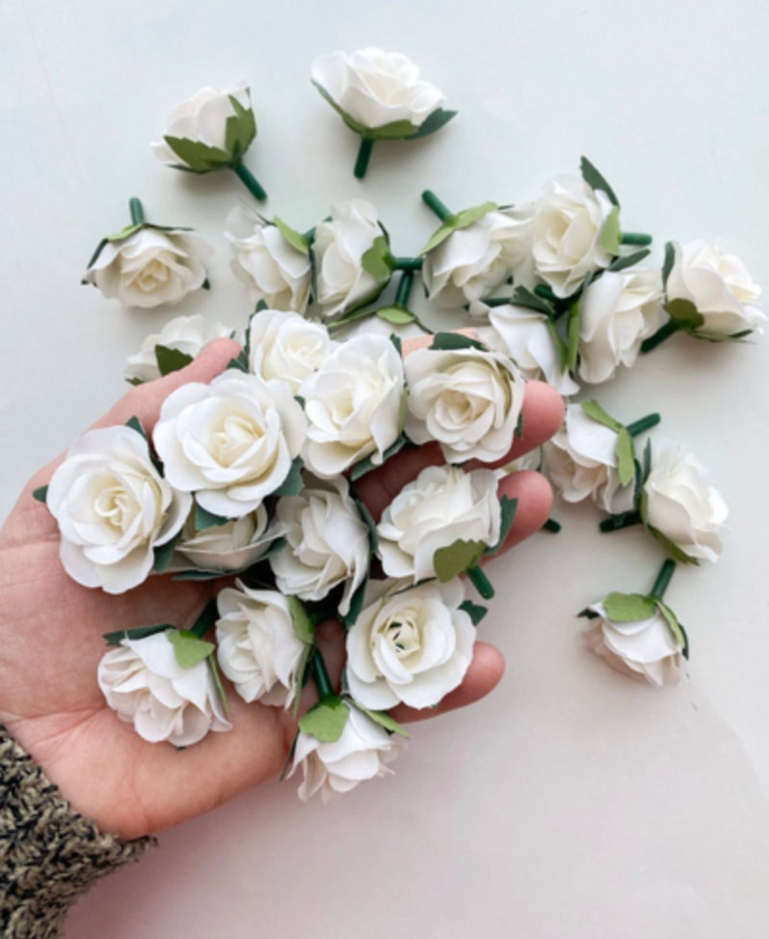 30 Mini Roses in White Ivory - SMALL Artificial Roses -see Description ...