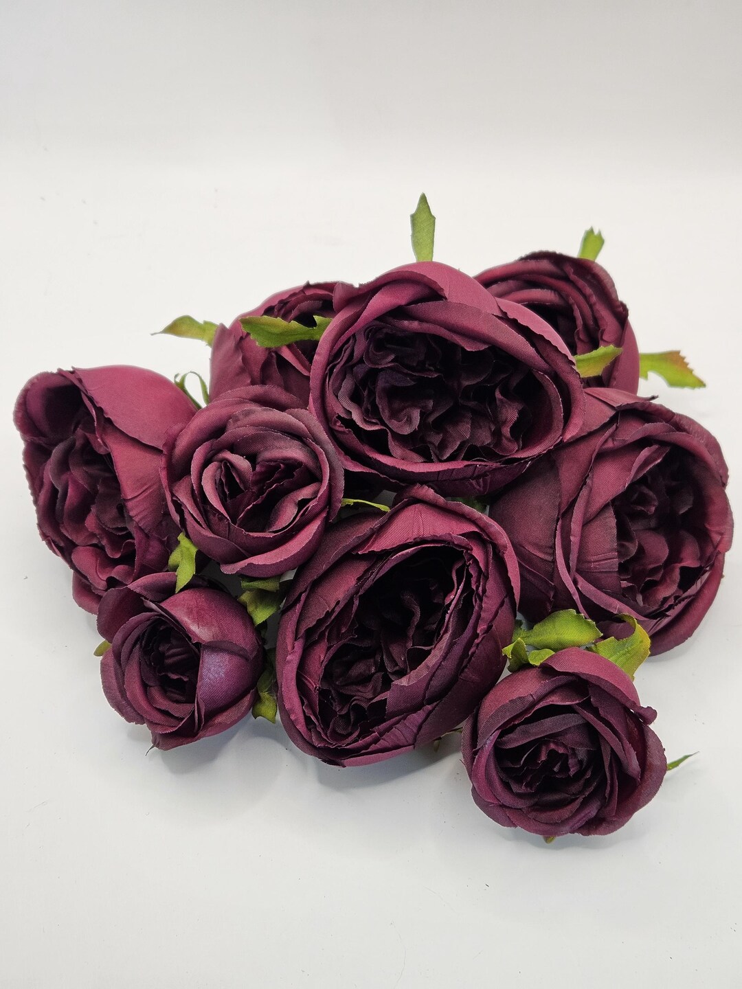 Set of 9 Small to Large Cabbage Roses in Aubergine Wine -flowers, Silk ...