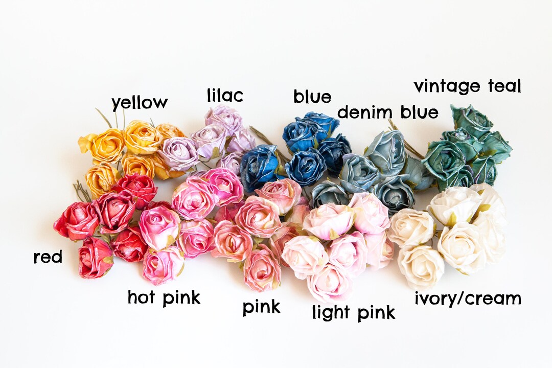12 Small Shimmer Roses on Wire Stems - CHOOSE COLOR - Sold as Is, Dry ...