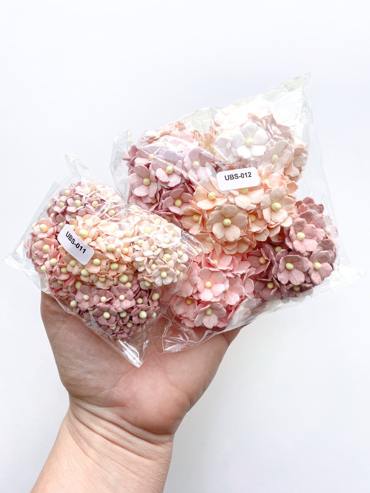 100 Regular or Mini Sweetheart Blossoms Paper Flowers in Pink or Pink ...