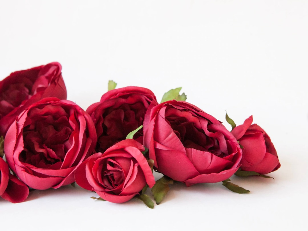 Set of 9 Small to Large Cabbage Roses in Red - Flowers, Faux Flowers ...