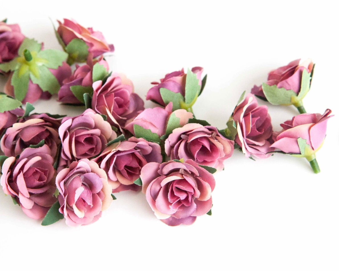 30 Mini Roses in Antique Pink and Purple SMALL Artificial Roses see ...