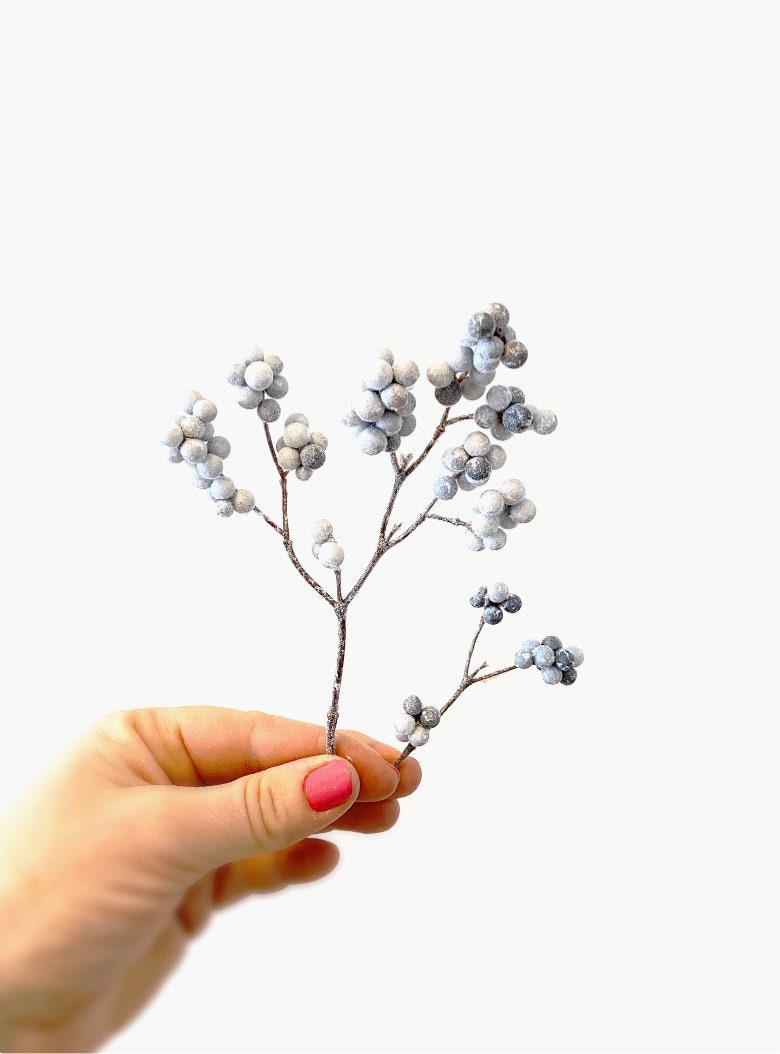 Berry Sprigs/stems in Slate Blue, Gray Artificial Berries, Berry Stems ...