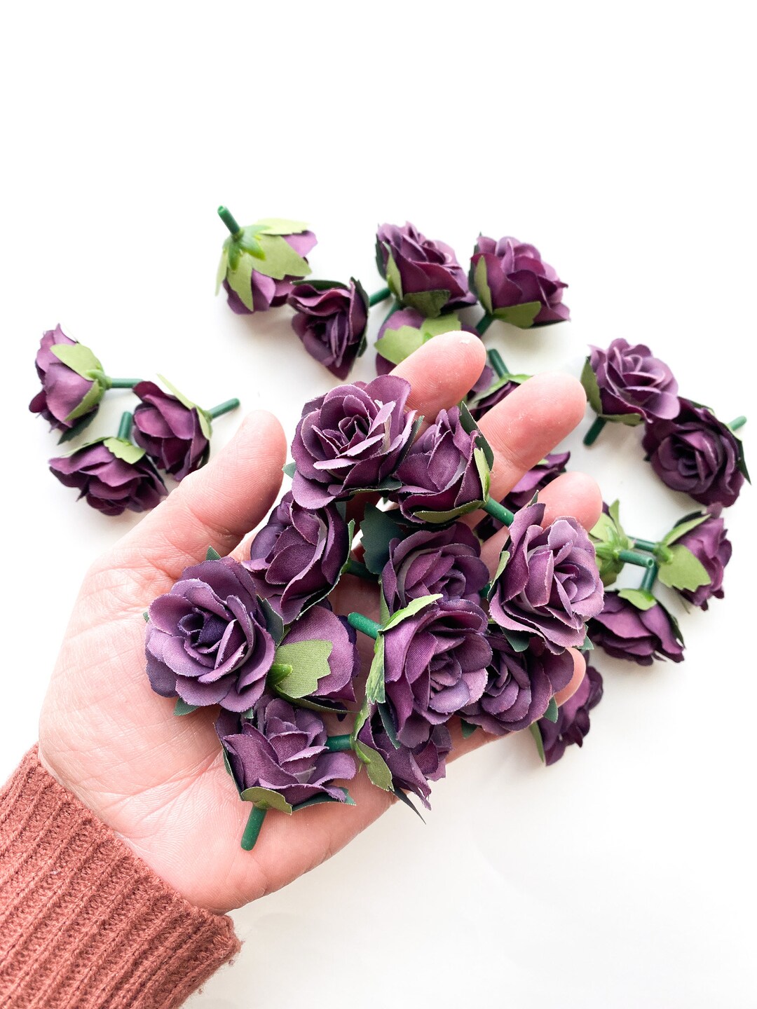 30 Mini Roses in Purple - SMALL Artificial Roses, Small Purple Roses ...