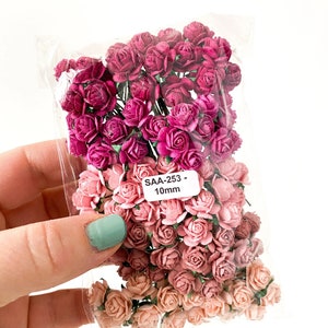 100 Open Rose Mulberry Paper Flowers - CHOOSE COLOR - 10mm - Artificial ...