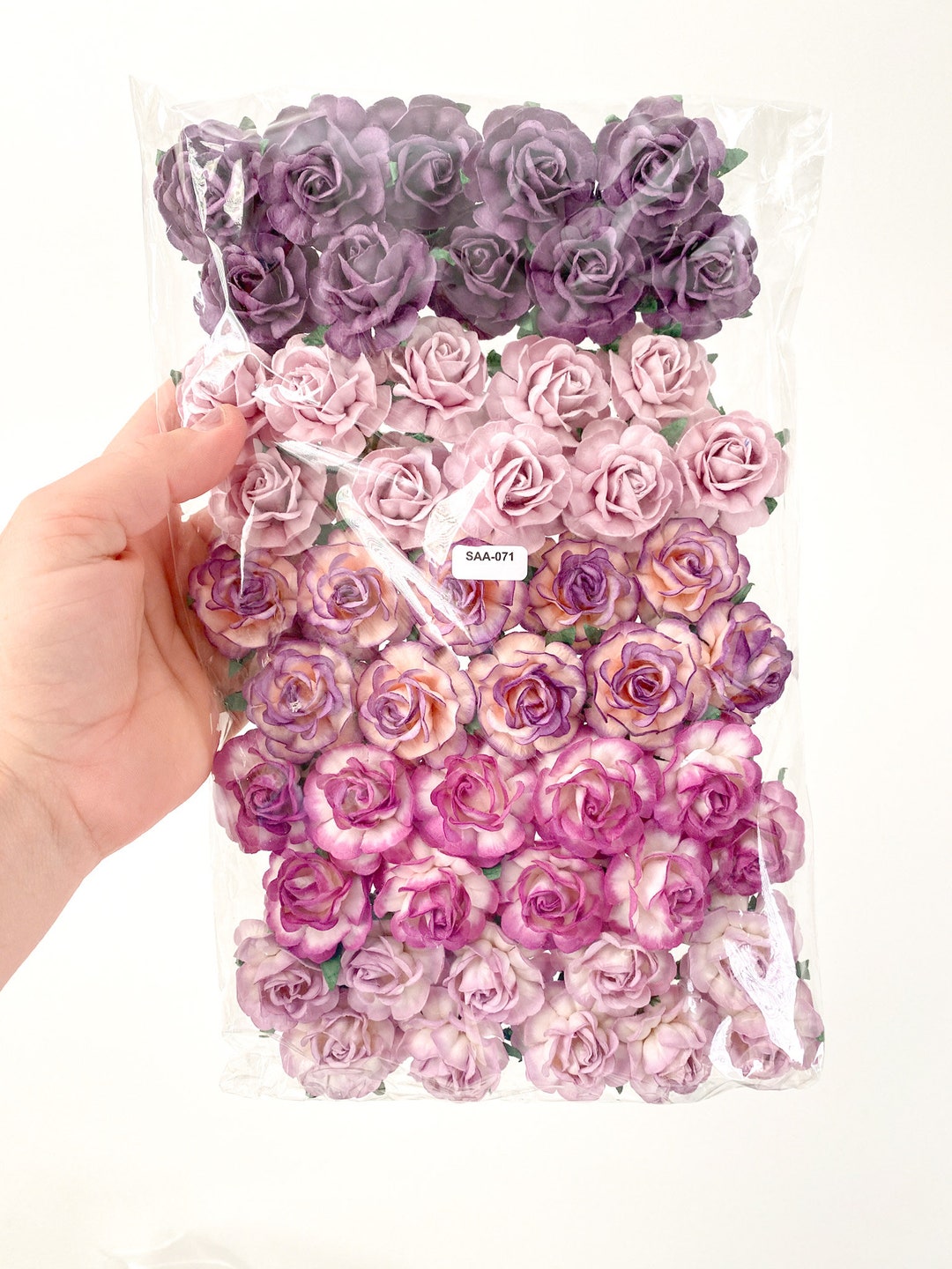 50 Tea Rose Mulberry Paper Flowers in Purple Tones Mix - 40 Mm- Purple ...