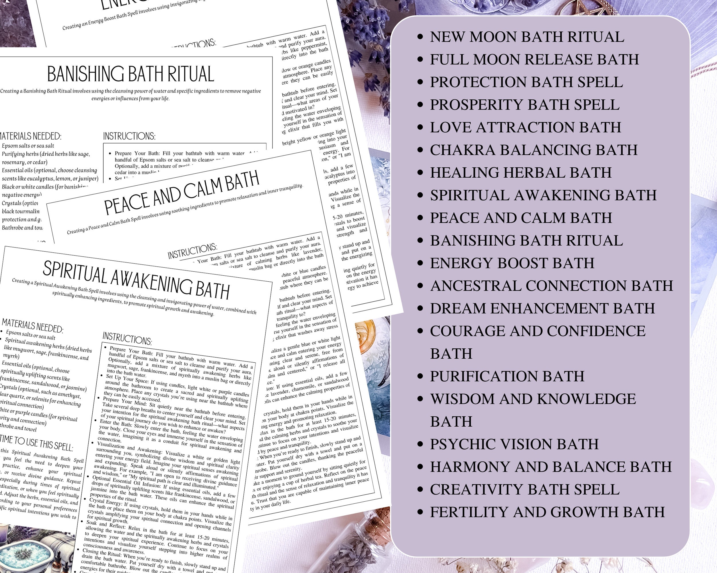 Printable Cleansing Bath Spell Pack 20 Rituals for New Beginnings, Love ...
