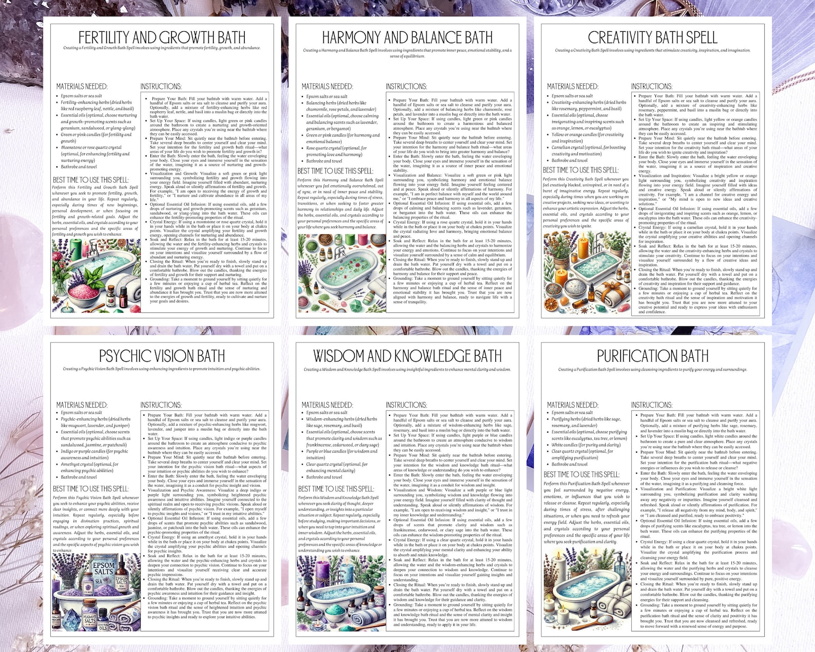 Printable Cleansing Bath Spell Pack 20 Rituals for New Beginnings, Love ...