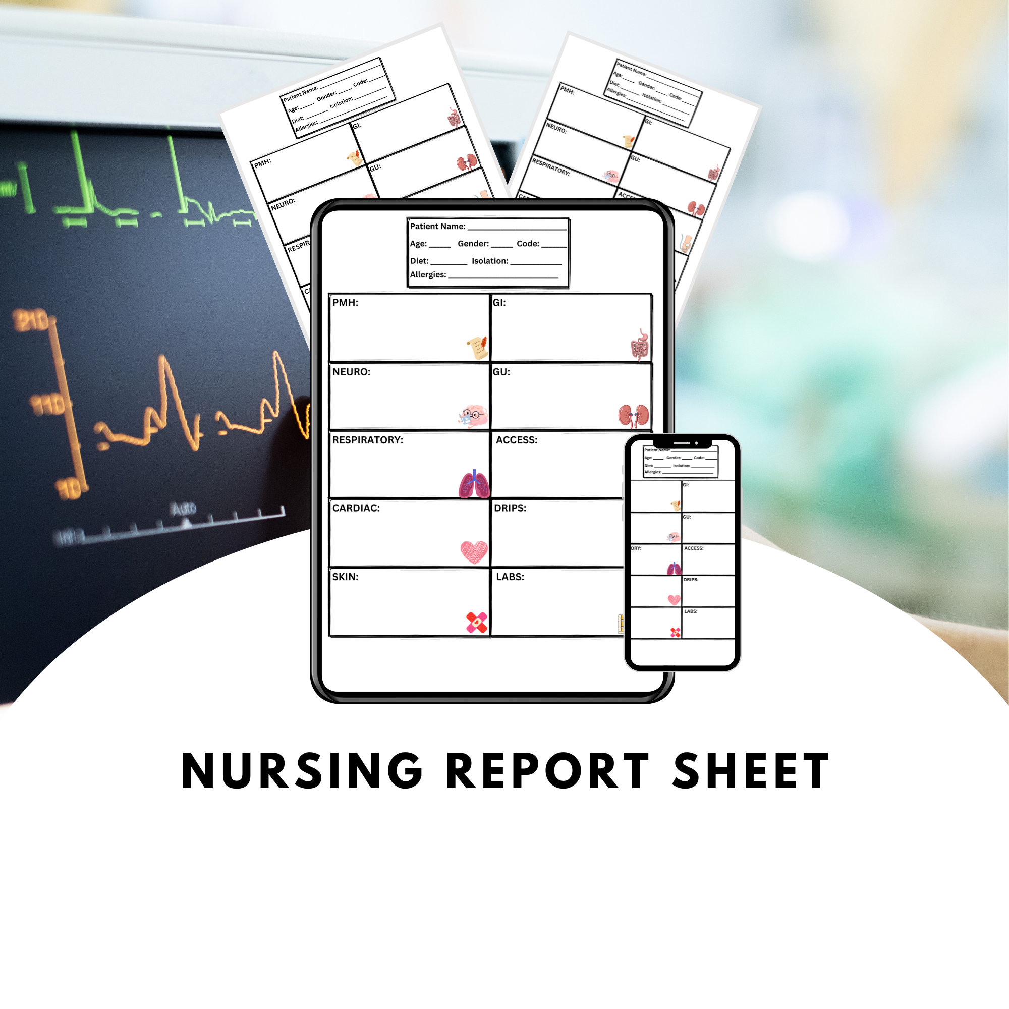 Nursing Report Sheet With Pictures. ICU & Med-surg Cute Simple Report ...