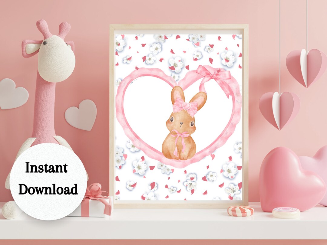 Digital Wall Art Coquette Rabbit Printable Poster Perfect for Kids Room ...