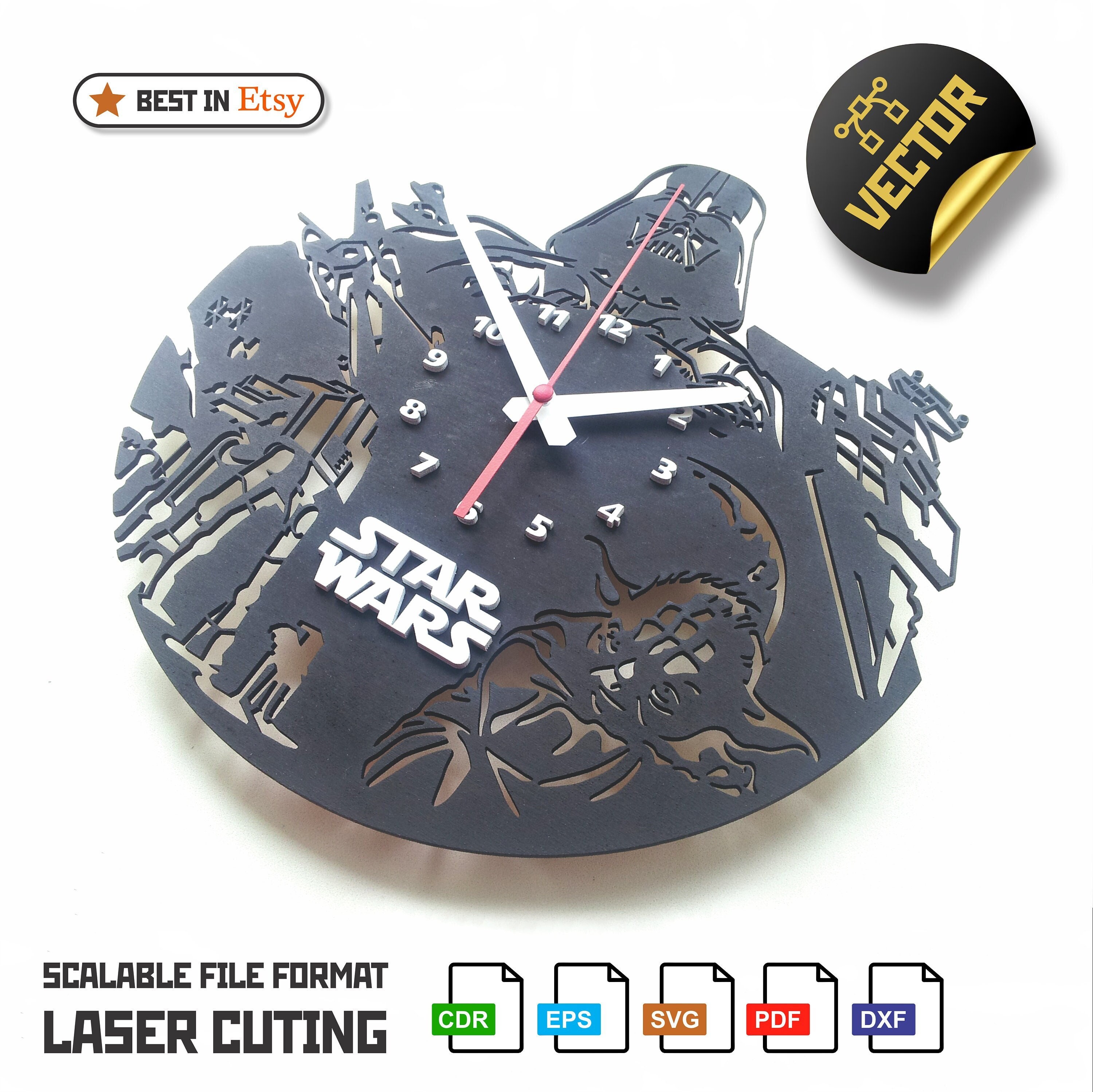 Digital Laser File Star Wars Clock CDR EPS SVG Art Laser Cutting Files ...