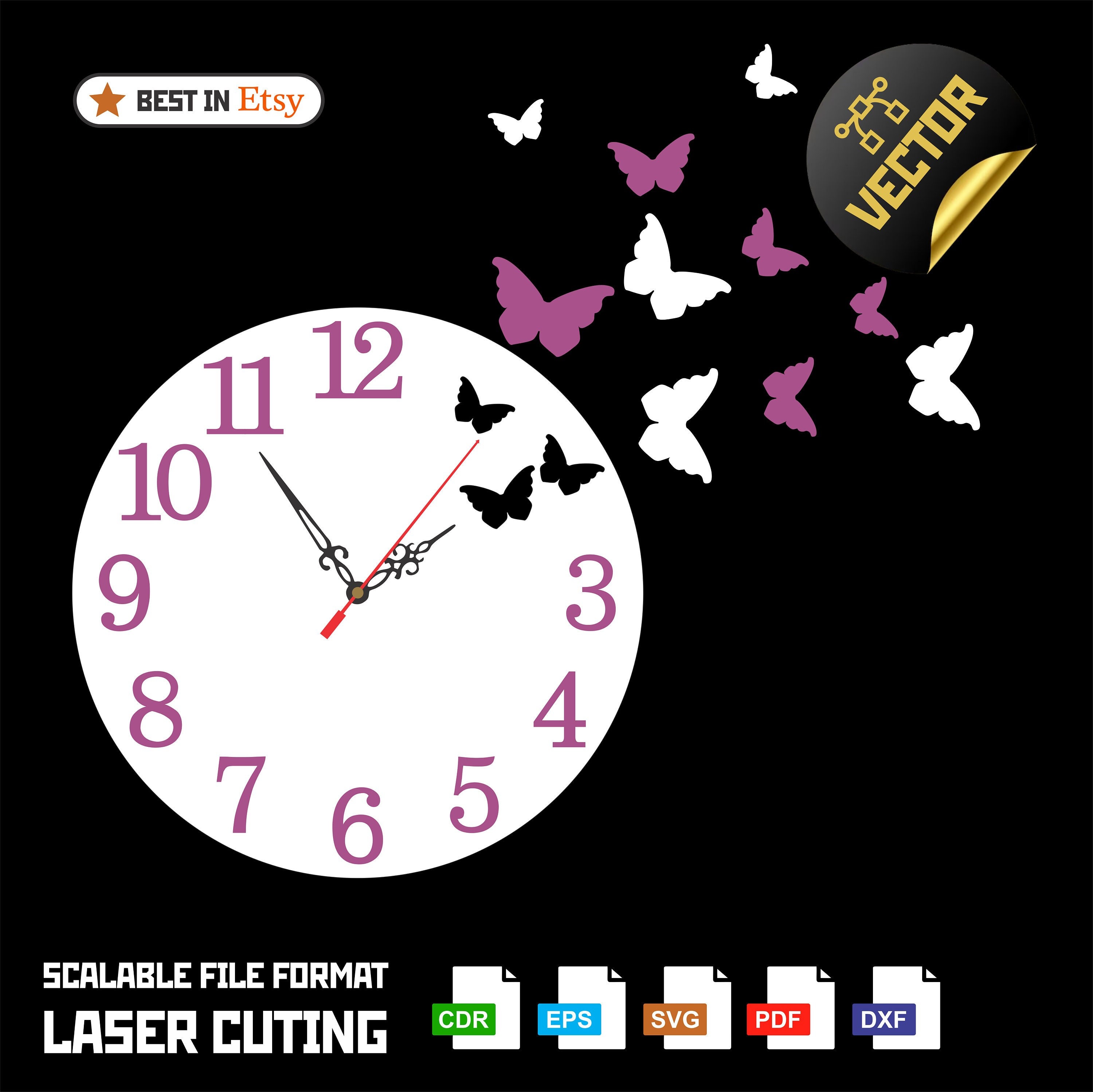 Digital Laser File Clock CDR EPS SVG Art Laser Cutting Files Vector ...