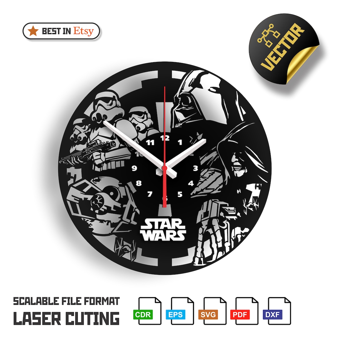 Digital Laser File| Star Wars | Clock CDR EPS SVG | Art Laser Cutting ...