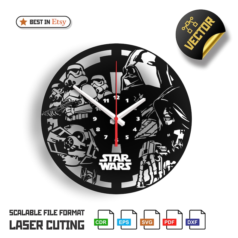 Digital Laser File| Star Wars | Clock CDR EPS SVG | Art Laser Cutting ...