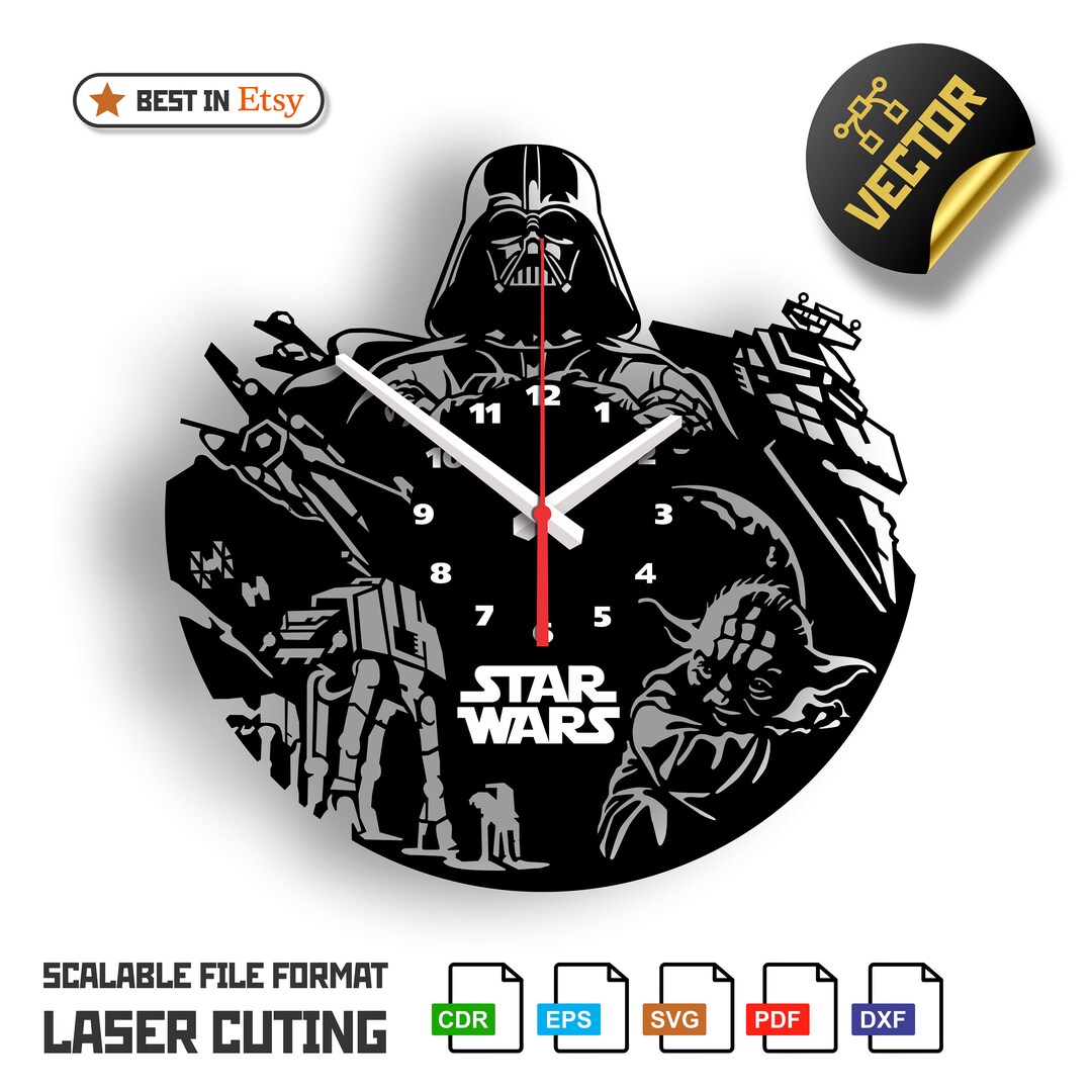 Digital Laser File| Star Wars | Clock CDR EPS SVG | Art Laser Cutting ...