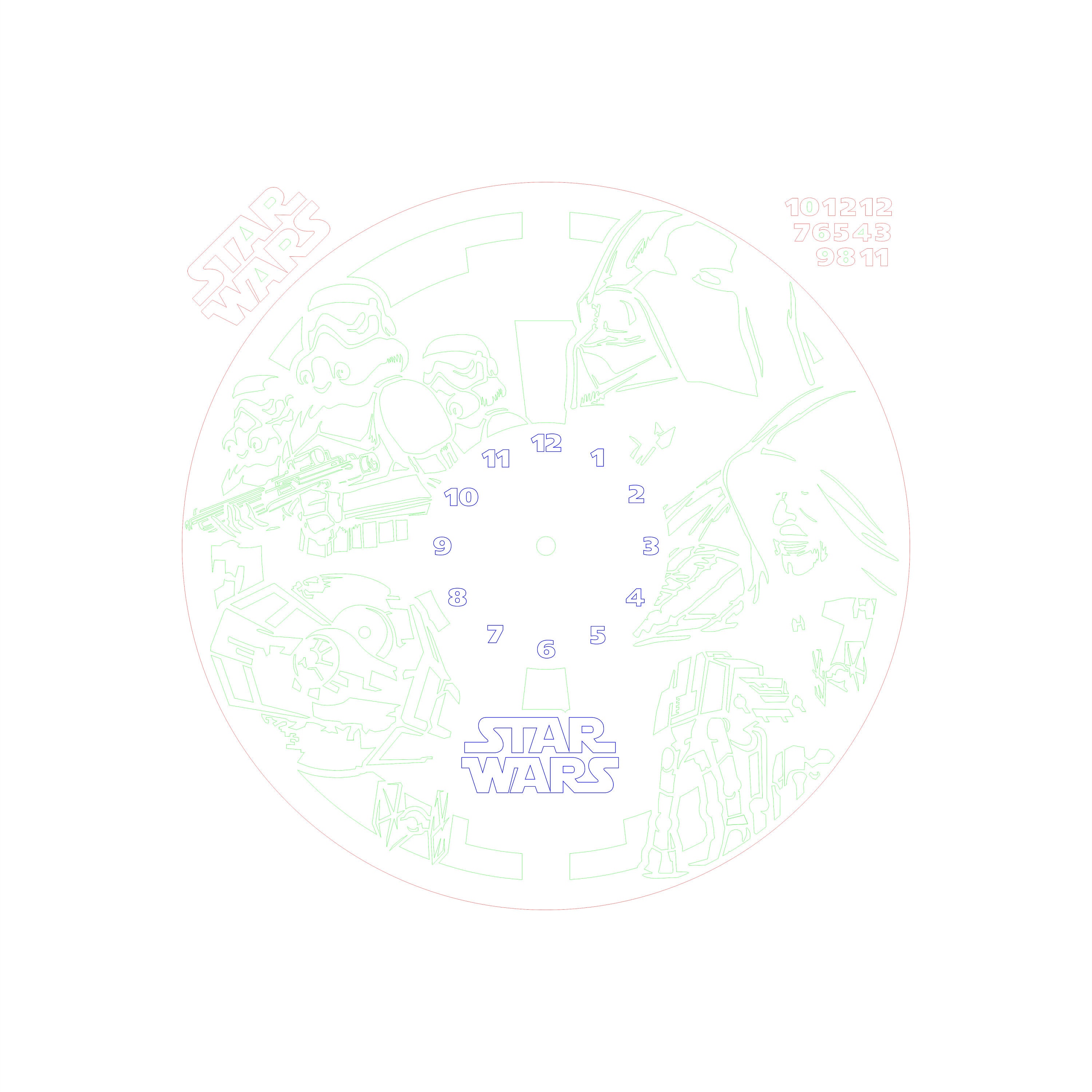 Digital Laser File| Star Wars | Clock CDR EPS SVG | Art Laser Cutting ...