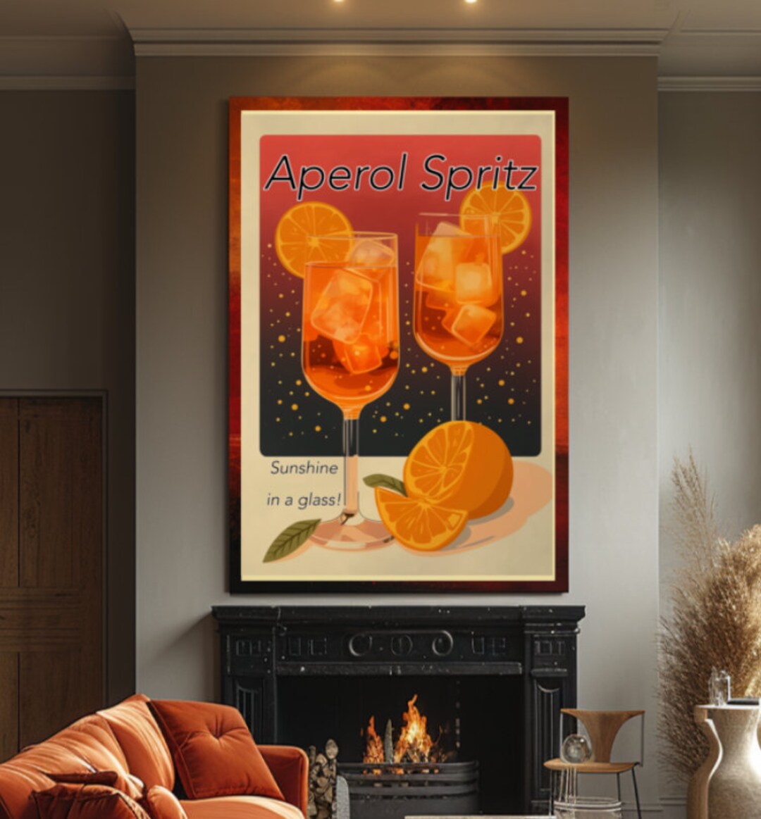 Aperol Spritz Cocktail Digital Image, Kitchen Bar Drinks Print, Pink ...