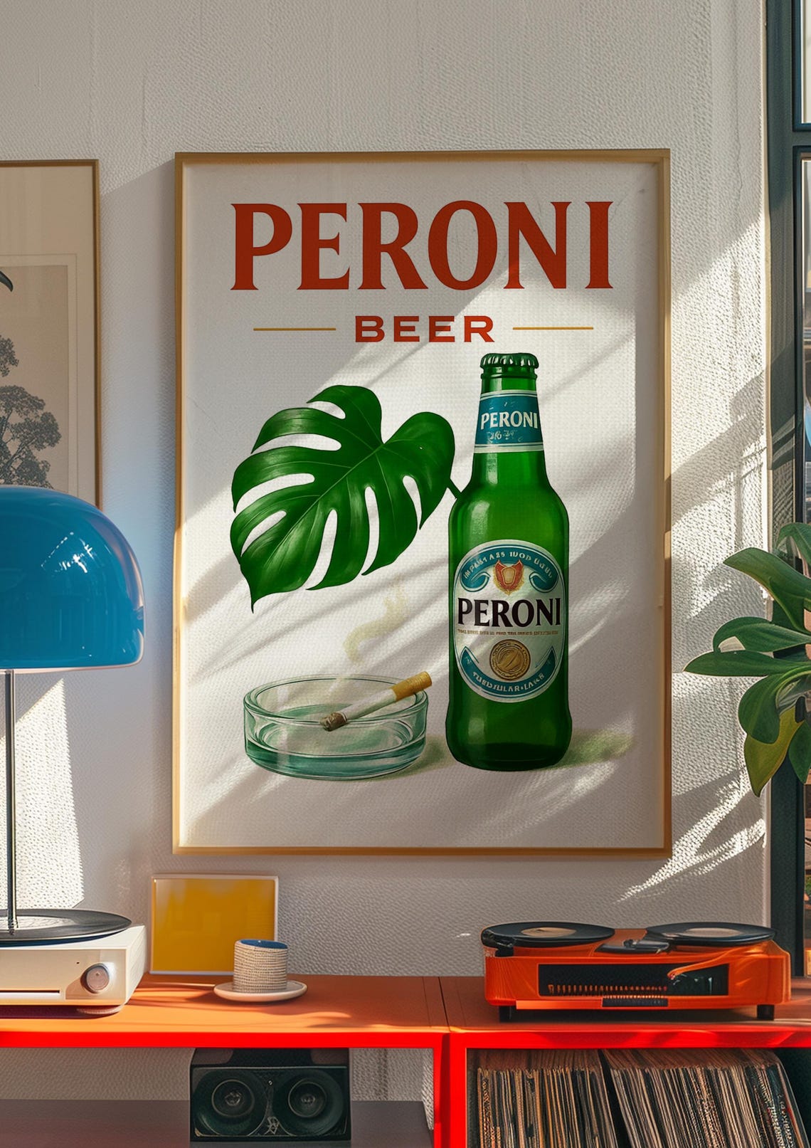 Peroni Mid Century Modern Poster - Beer Wall Art Illustration, Pub Wall ...
