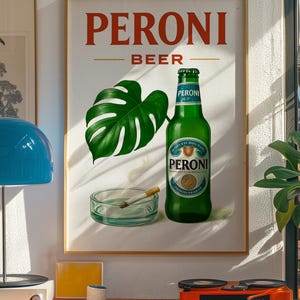 Peroni Mid Century Modern Poster - Beer Wall Art Illustration, Pub Wall ...