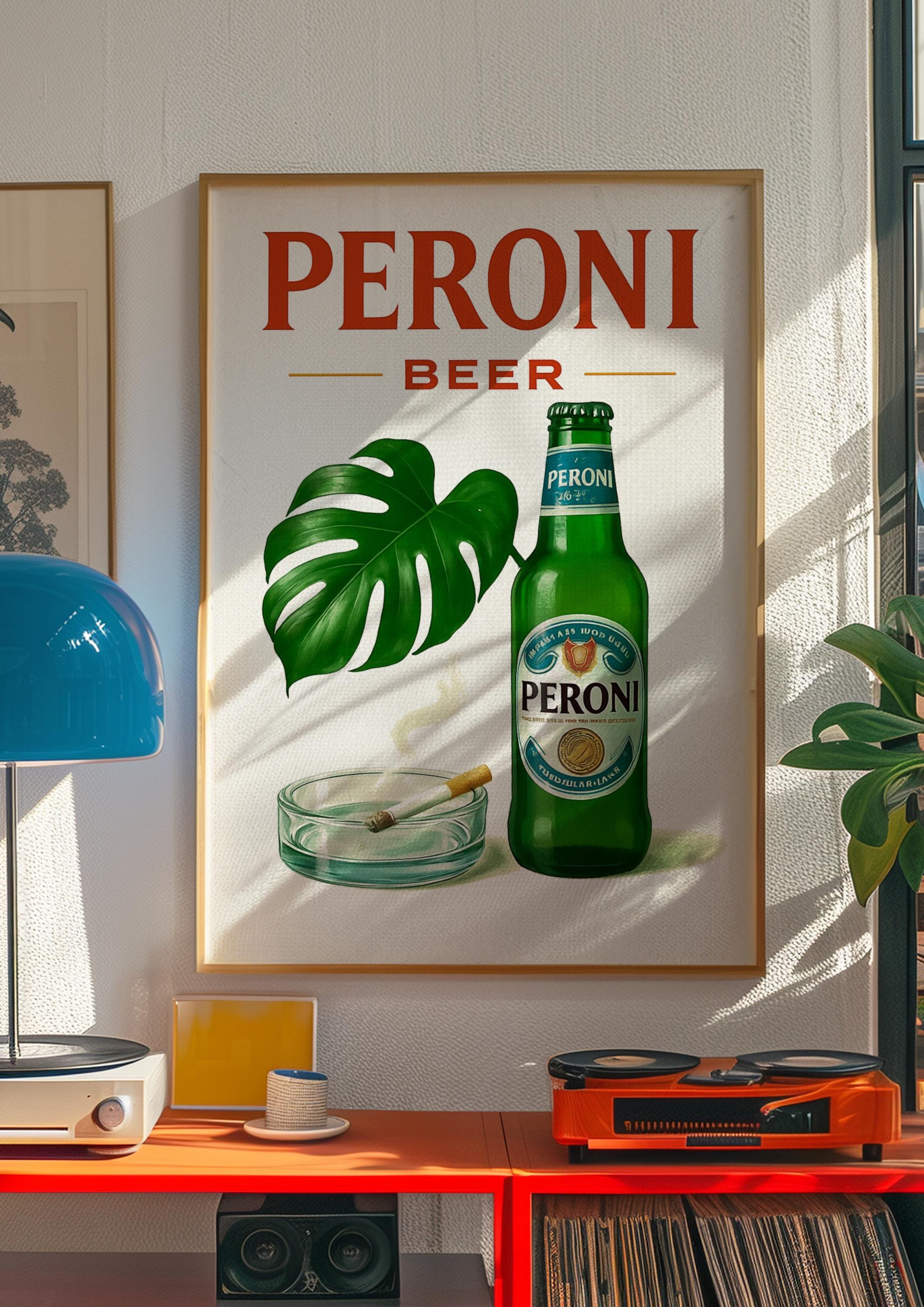 Peroni Mid Century Modern Poster - Beer Wall Art Illustration, Pub Wall ...