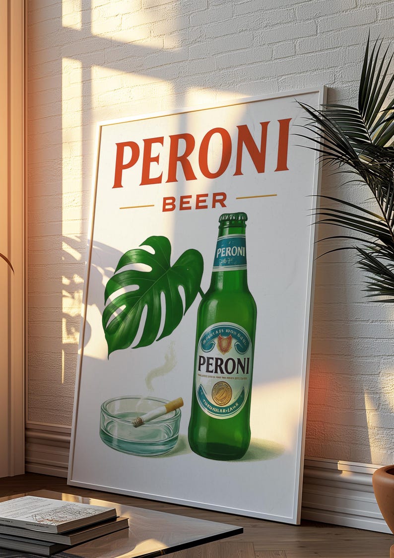 Peroni Mid Century Modern Poster - Beer Wall Art Illustration, Pub Wall ...