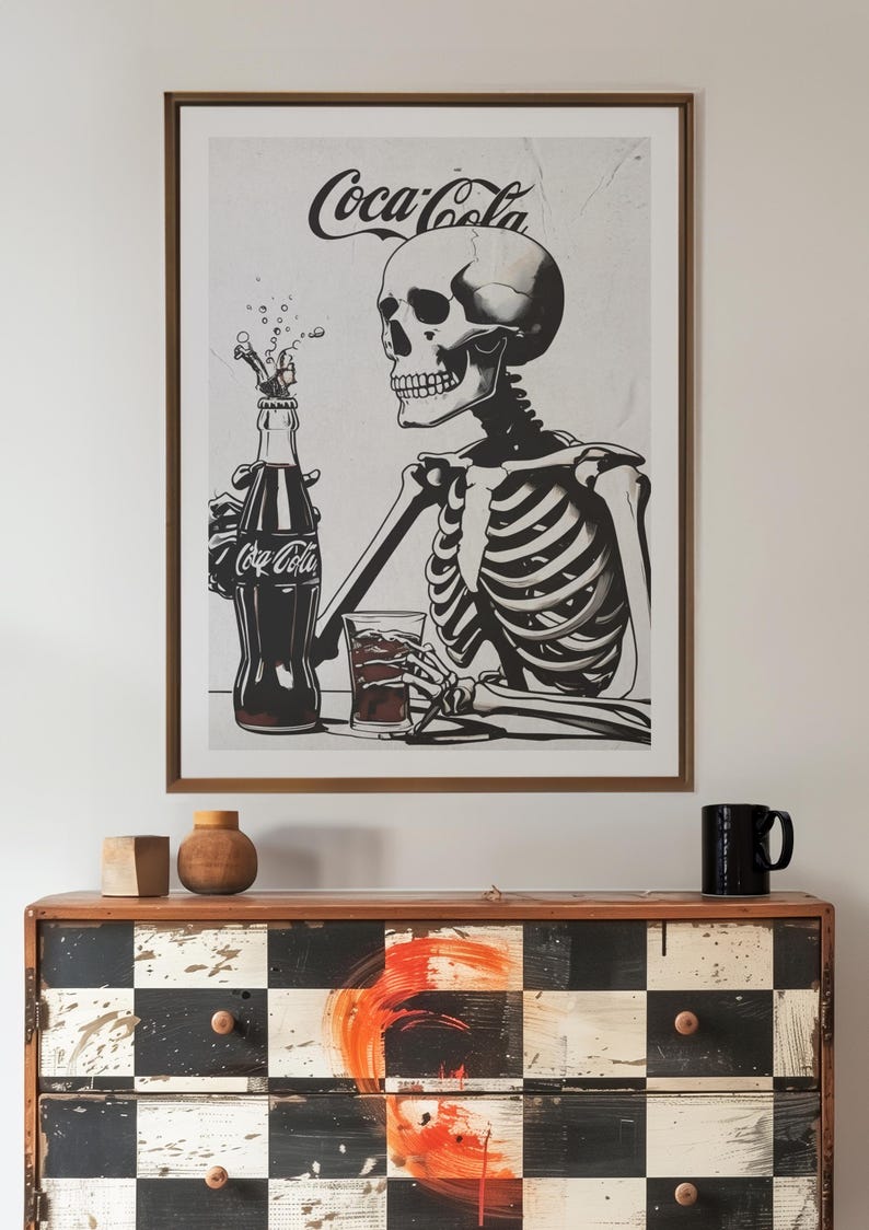 Vintage Diet Coca-cola Coke Skeleton Cowboy Western Digital Poster ...