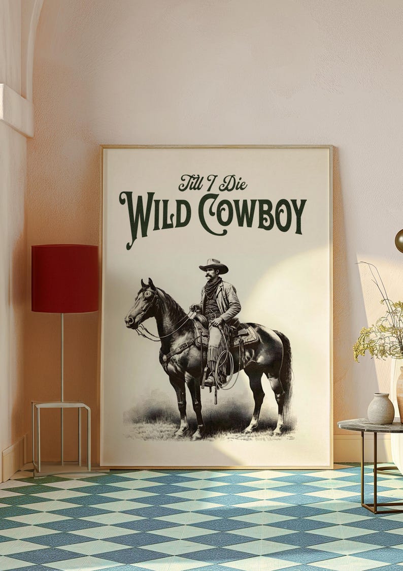 WILD COWBOY Cowboy Quote Print Minimalist Western Wall Art Horseback ...