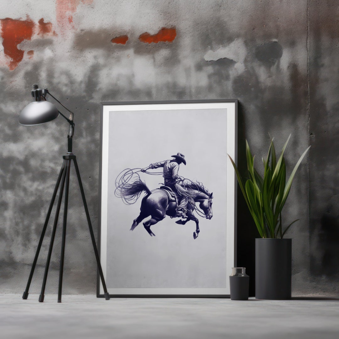 Cowboy Illustration Vintage Western Poster Print, Southwestern Western ...