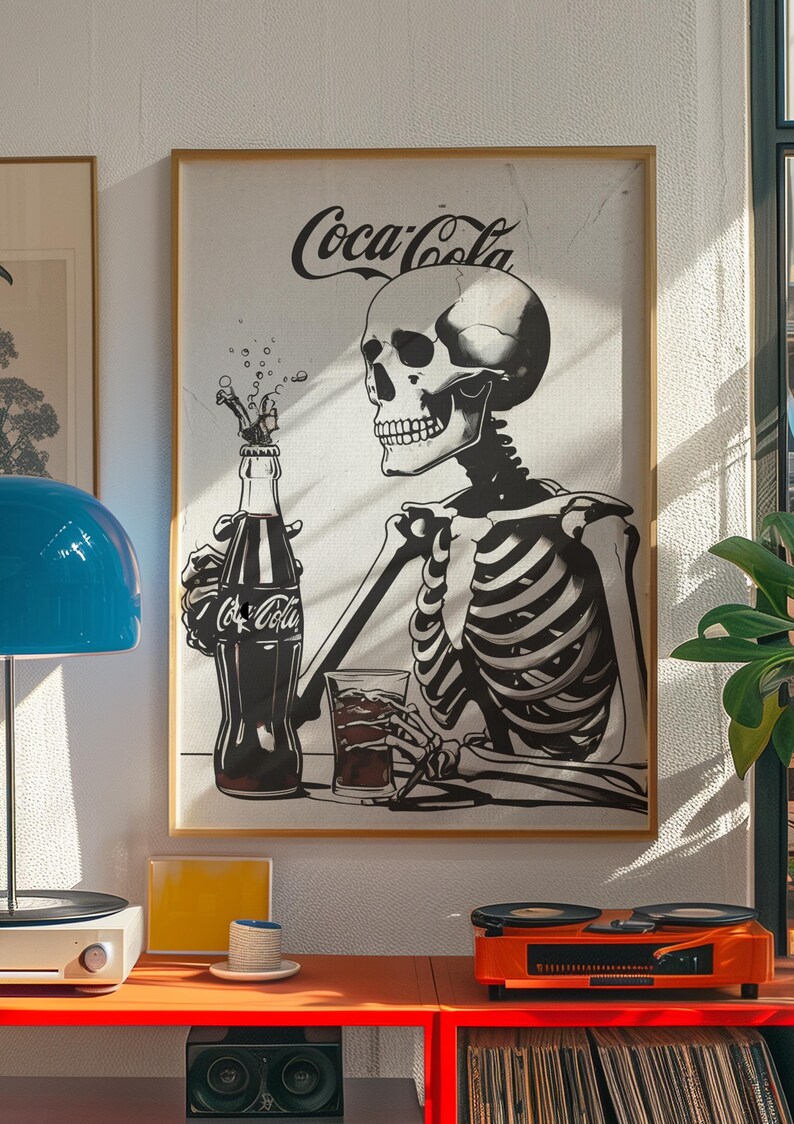 Vintage Diet Coca-cola Coke Skeleton Cowboy Western Digital Poster ...