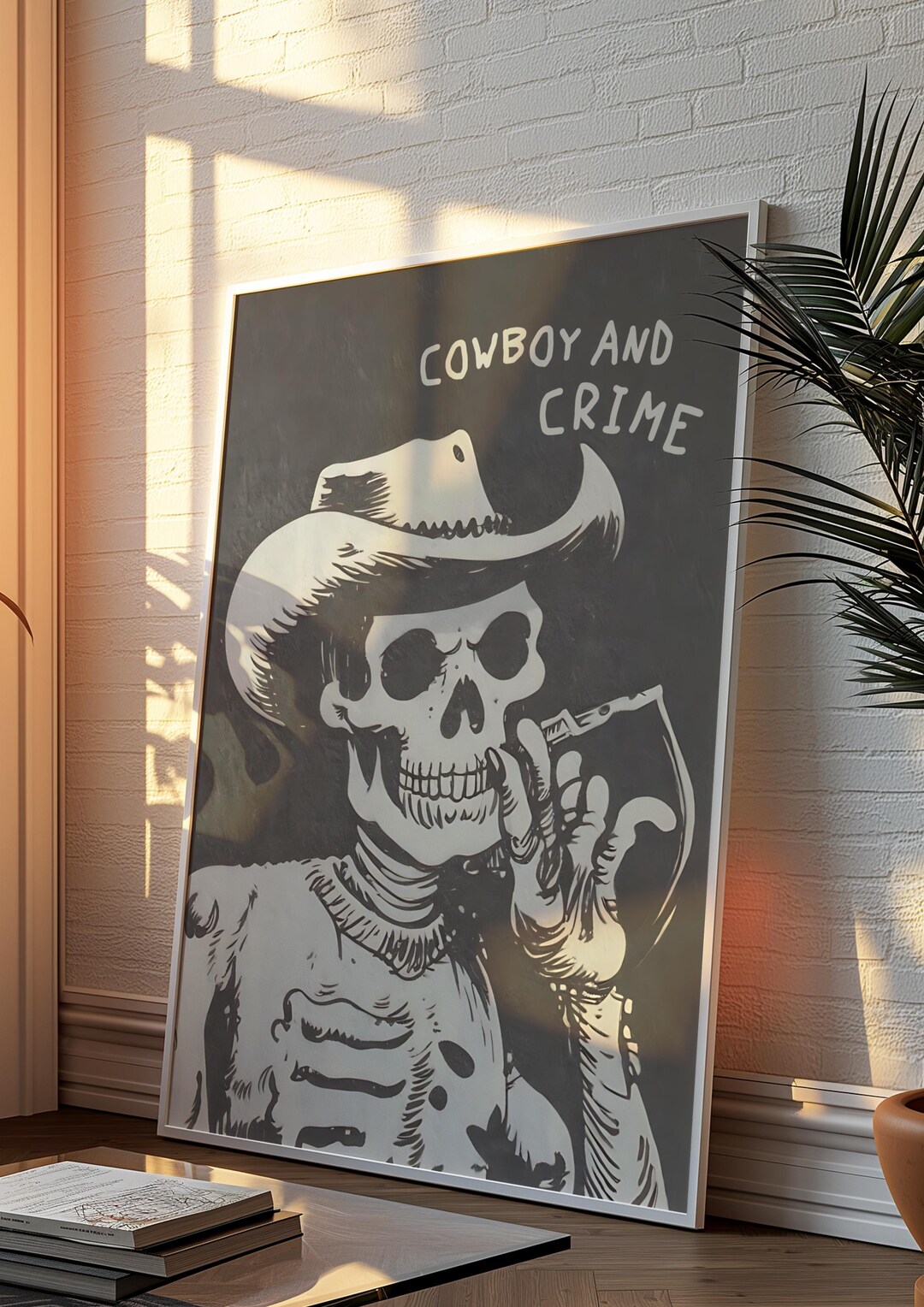 COWBOY AND CRIME Skeleton Cowboy Print, Western Decor, Day of the Dead ...