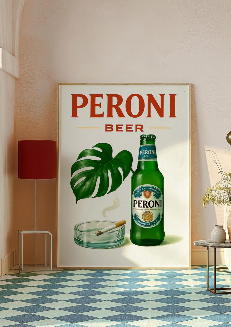 Peroni Mid Century Modern Poster - Beer Wall Art Illustration, Pub Wall ...