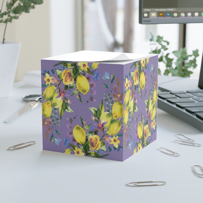 Lavender and Lemons Purple Yellow Sticky Note Cube 700 Sheets Paper 3 ...
