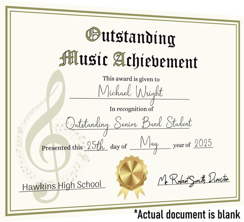 Music Achievement Award Set of 10, Outstanding Student Recognition of ...