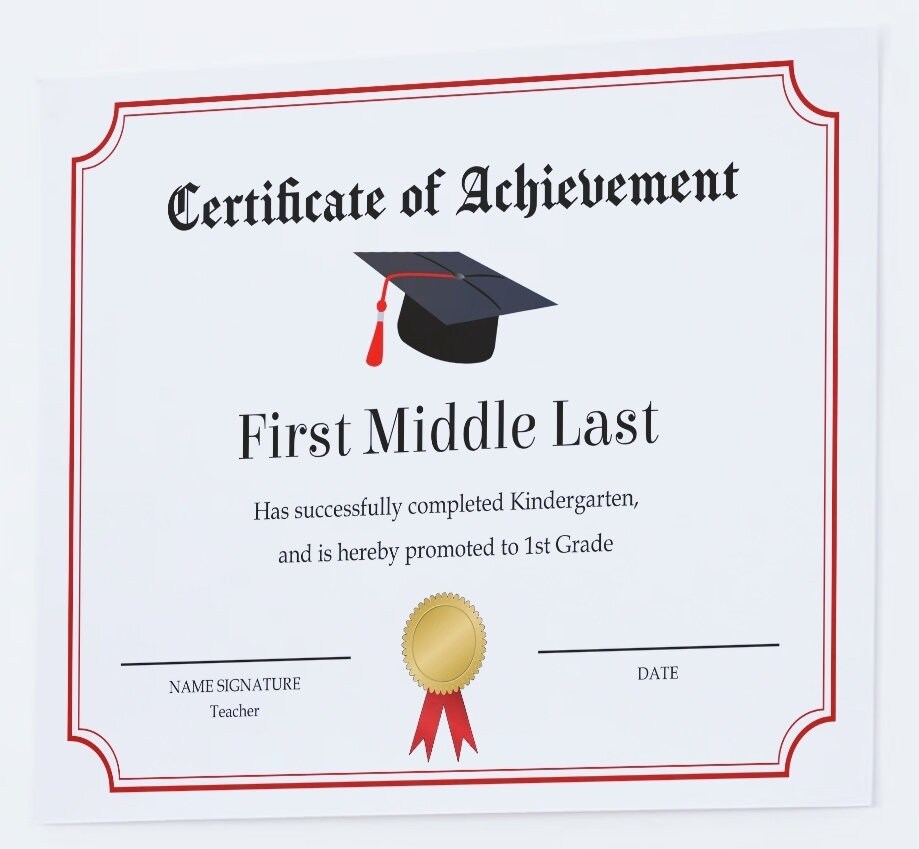 Homeschool Kindergarten Graduation Diploma, Red, Digital PDF File ...