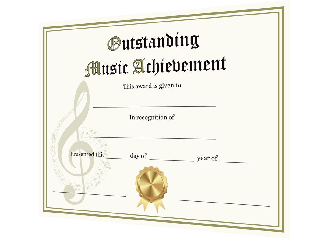 Music Achievement Award Set of 10, Outstanding Student Recognition of ...