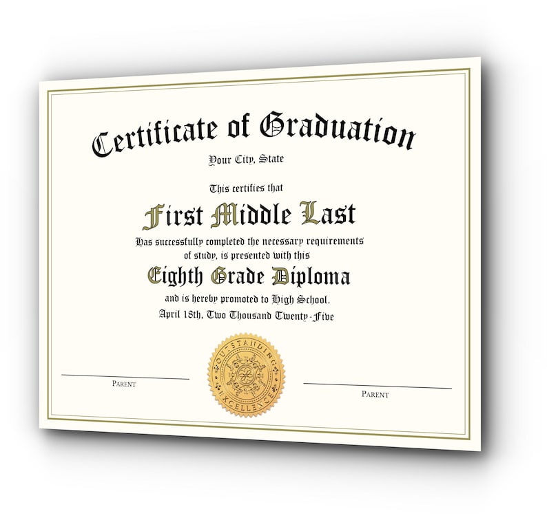 Pre-k to 8th Grade Homeschool Diploma – Custom Graduation Certificate ...