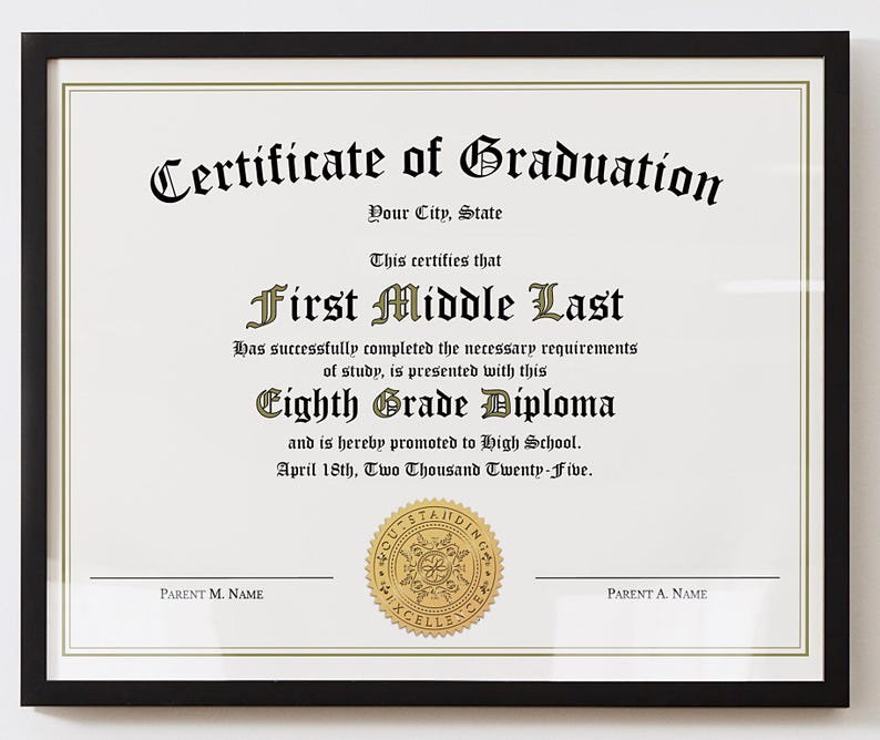 Elementary, Middle pre K Eighth Grade Graduation Certificate of ...