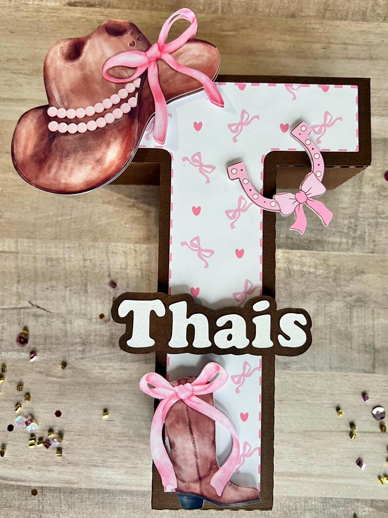Pink Cowgirl 3D Letter, Personalized Western Party Table Decor, Cowgirl ...