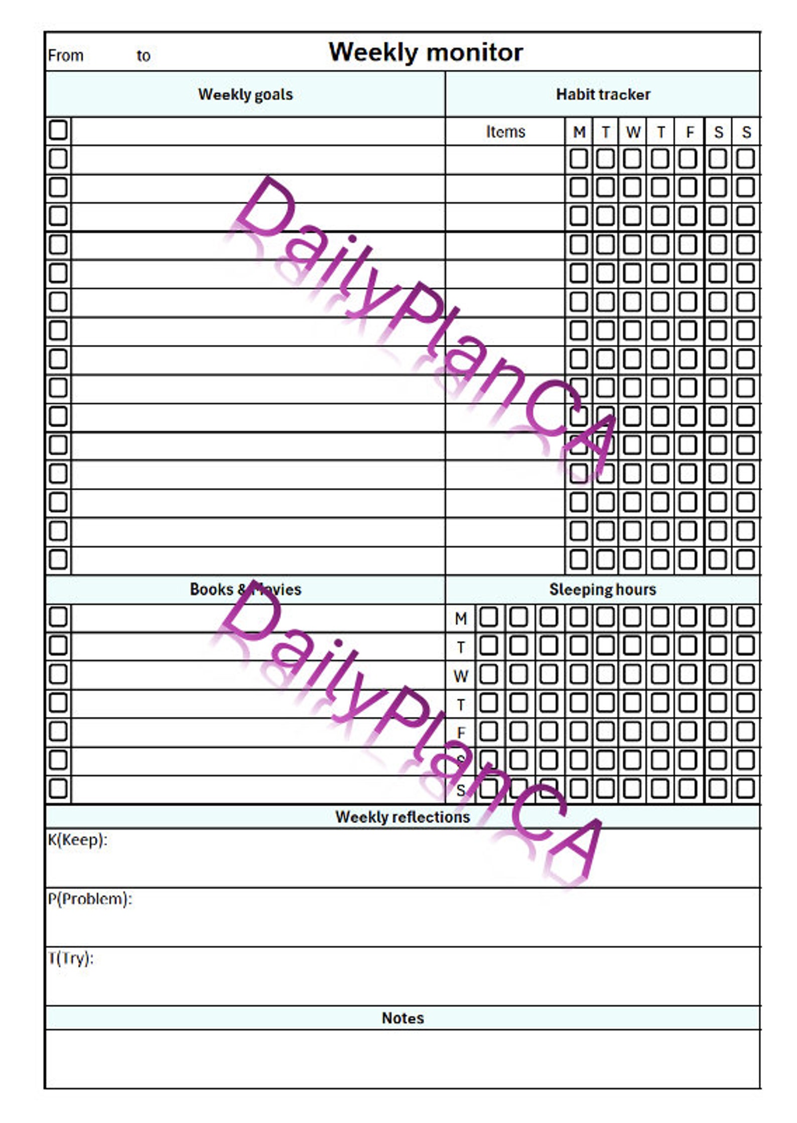 Printable Daily Plan, Tracking and Reflection A4 PDF - Etsy