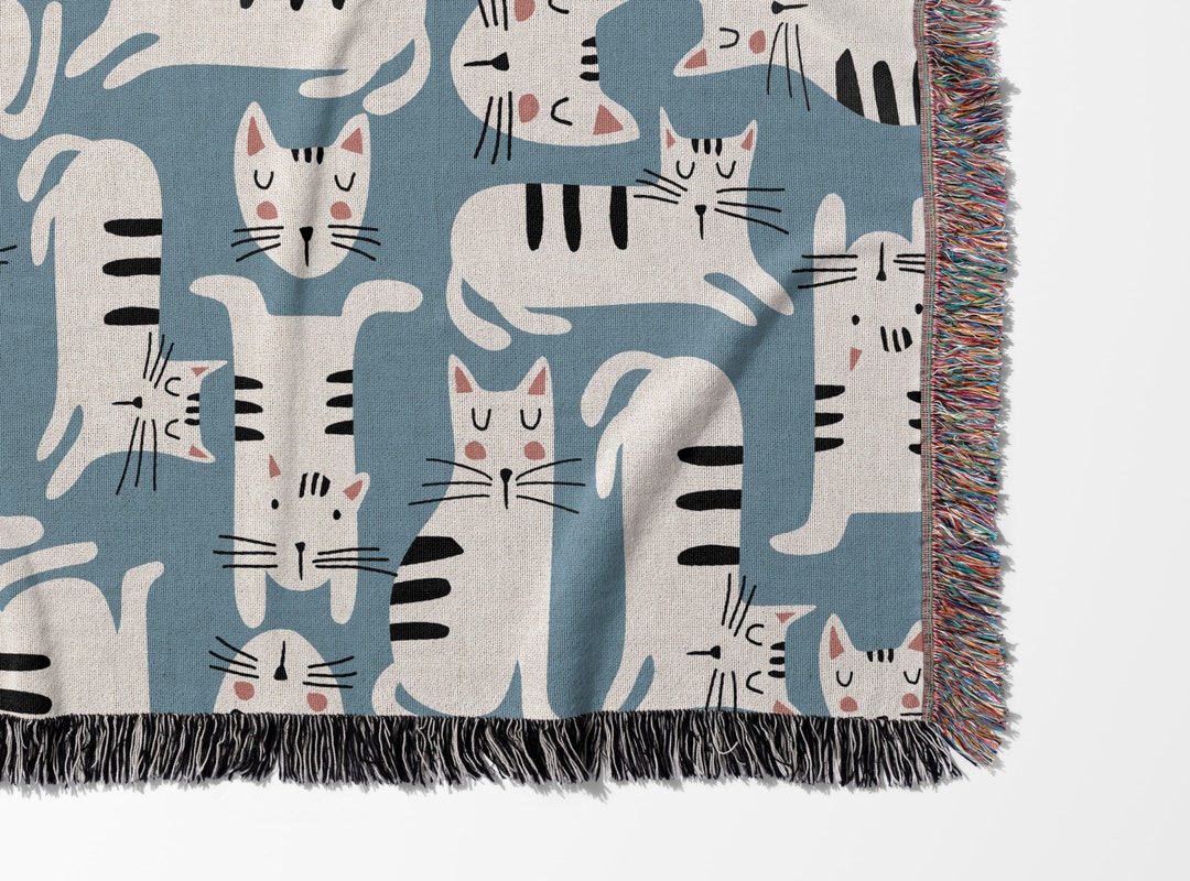 Cute Cat Woven Throw Blanket, Woven Tapestry Wall Hanging, Cotton ...