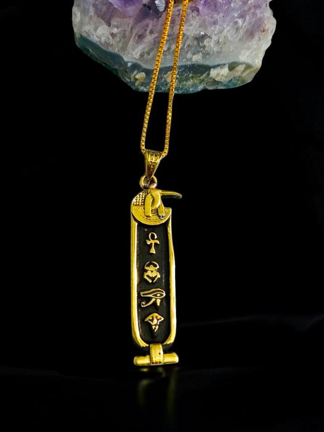 Gold God Thoth Cartouche Necklace, Egyptian Jewelry, Gift for Men and ...