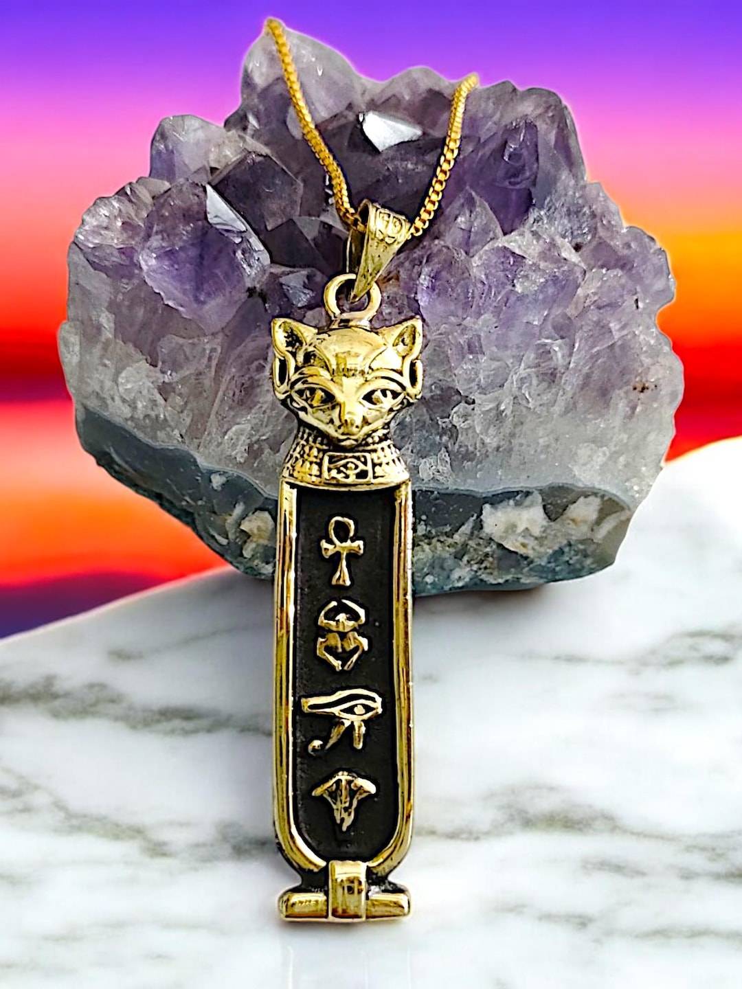 Gold Bastet Cat Cartouche Necklace – Egyptian Goddess Jewelry Gift - Etsy