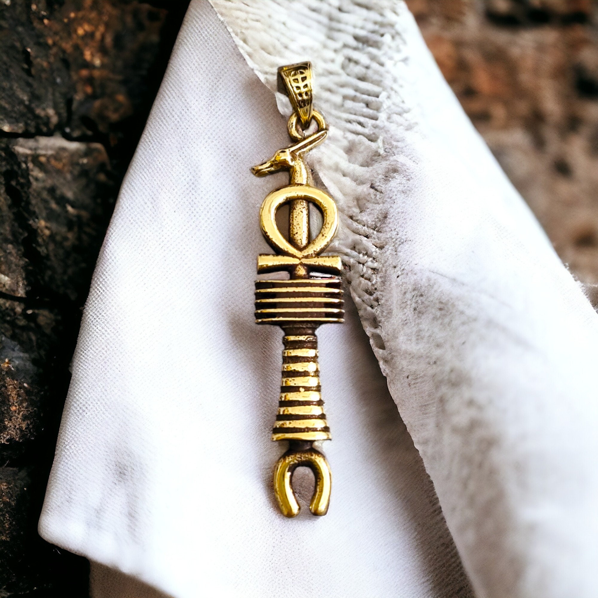 Gold Was Scepter Ankh Djed Pillar Complex Pendant, Egyptian Jewelry ...