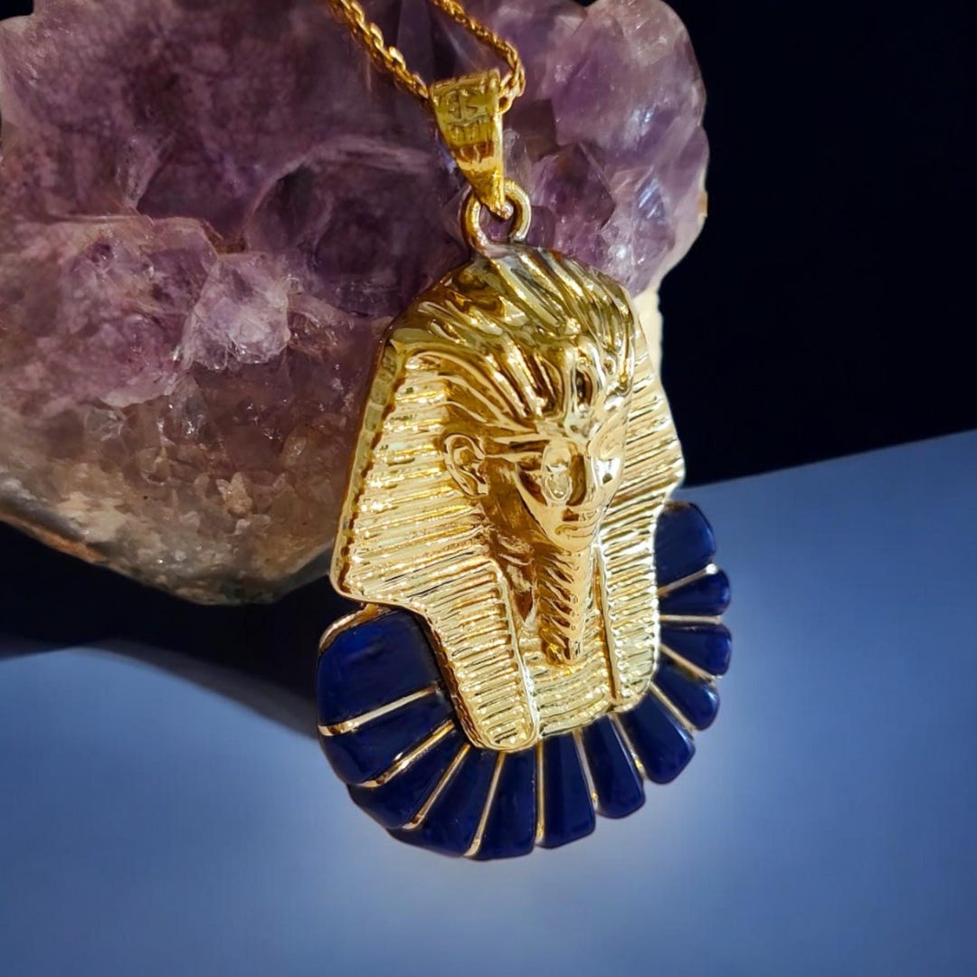 Gold King Tut Pendant – Pharaoh Mask Lapis Necklace, Egyptian Gift ...
