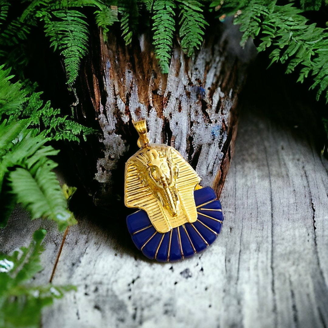 King Tut Ankh Amon Pharaoh Mask Gold Pendant, Egyptian Jewelry, Divine ...