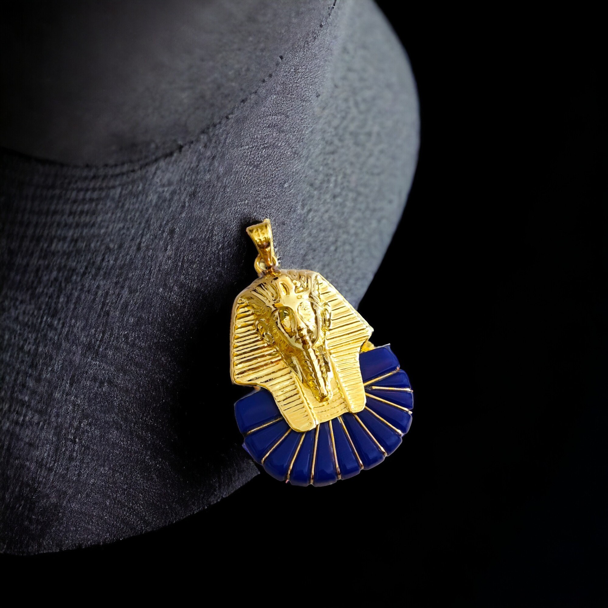 King Tut Ankh Amon Pharaoh Mask Gold Pendant, Egyptian Jewelry, Divine ...
